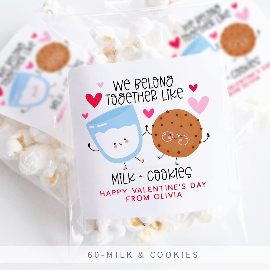 Milk and Cookies Valentine Stickers, Valentine Pun Valentine Exchange ...