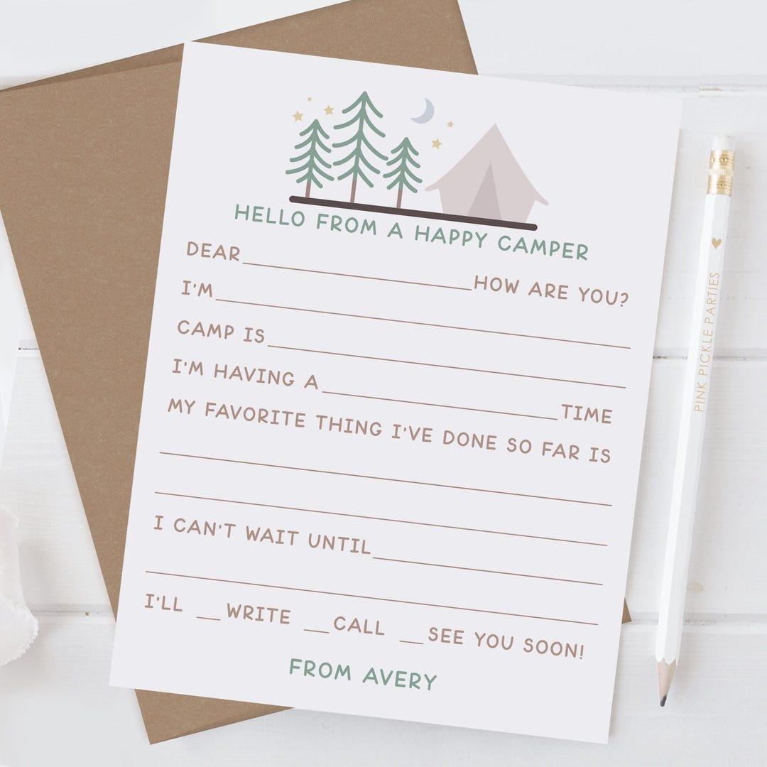 A Note From Camp Note Cards, Fill in the Blank Camp Note Card, Kids ...