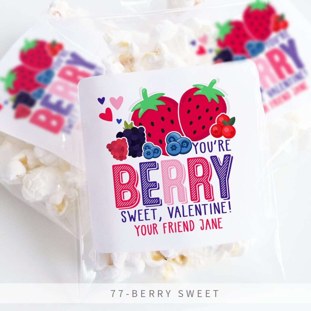 Berry Sweet Valentine Stickers or Labels, Fruit Snack Valentine ...
