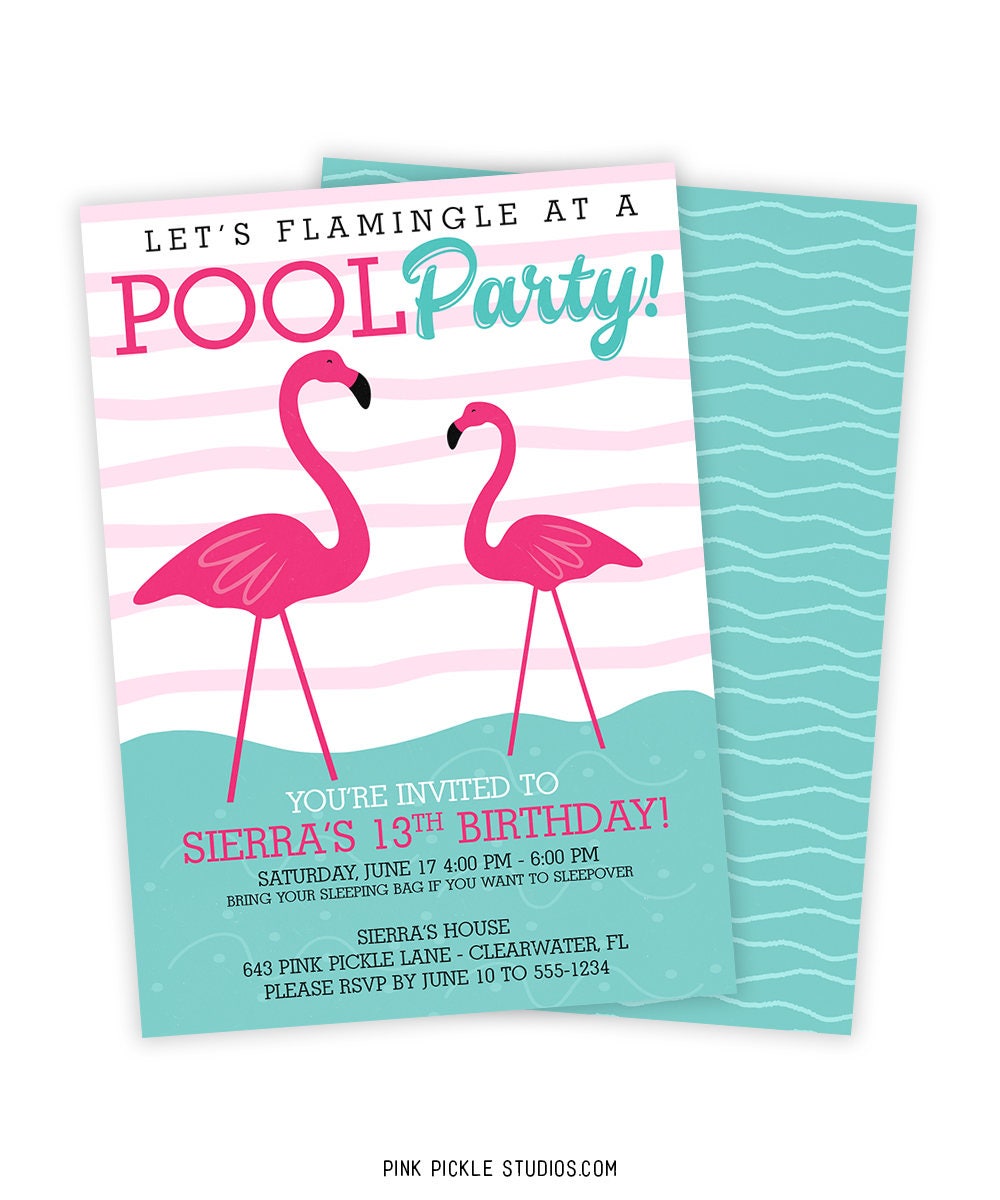 Flamingo Pool Party Invitation Flamingo Invitation | Etsy