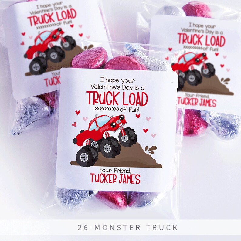 Monster Truck Valentine Stickers, Truck Load Valentines Exchange Cards ...