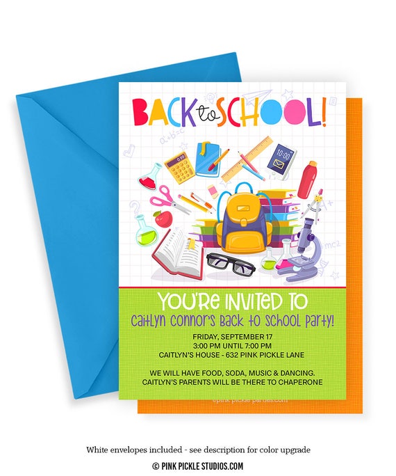 Items similar to Back to School Invitations, Back to School Party ...