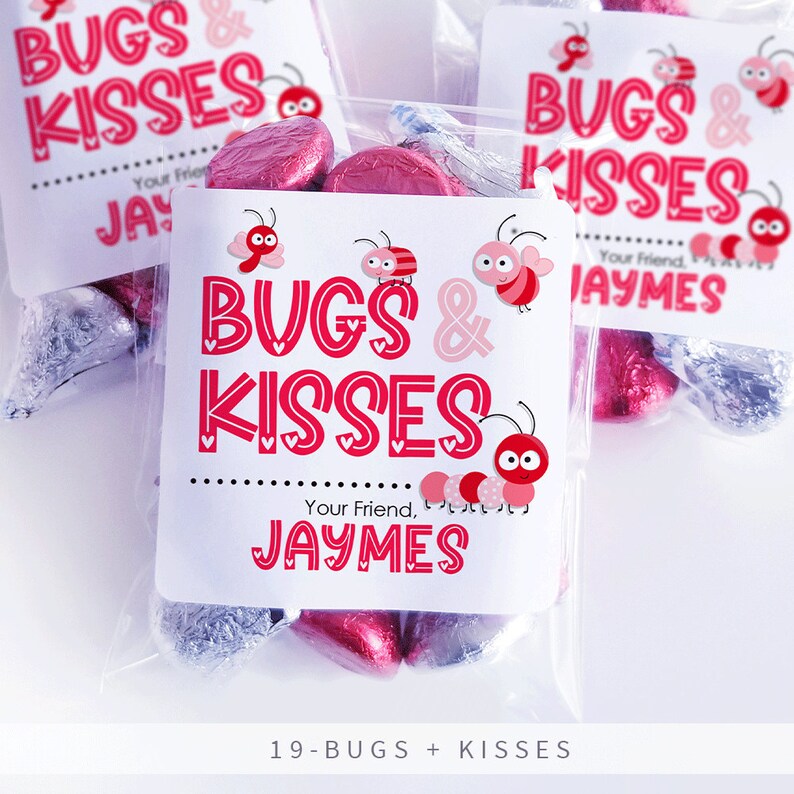 Bugs & Kisses Valentine Stickers or Labels Love Bug - Etsy