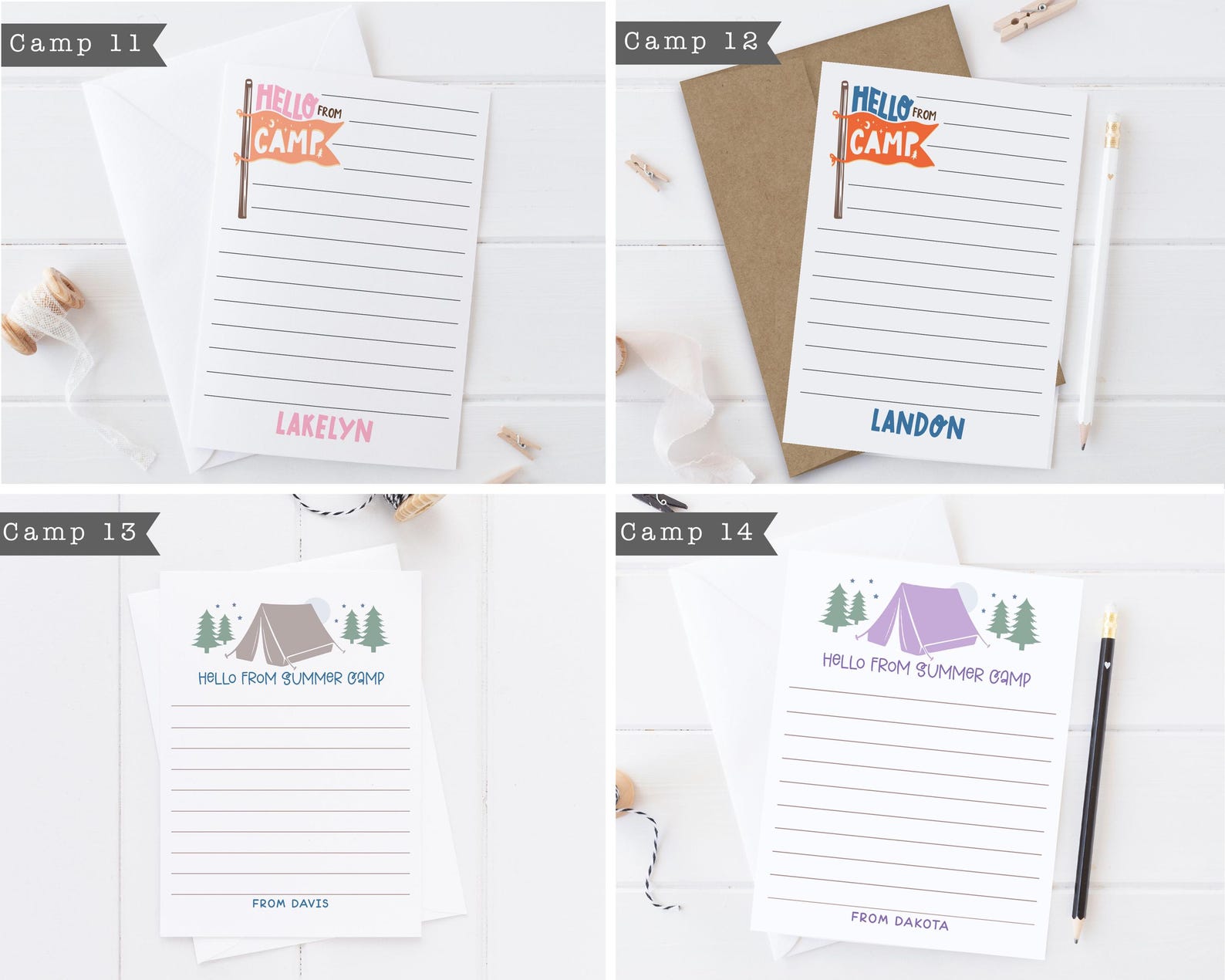 Personalized Camp Stationery Set for Girls, A Note From Camp Note Cards ...