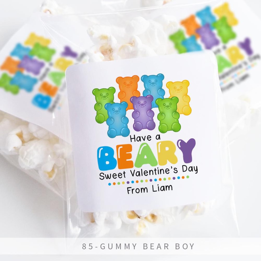 Boy Gummy Bear Valentine Stickers, Beary Valentines Exchange Cards ...