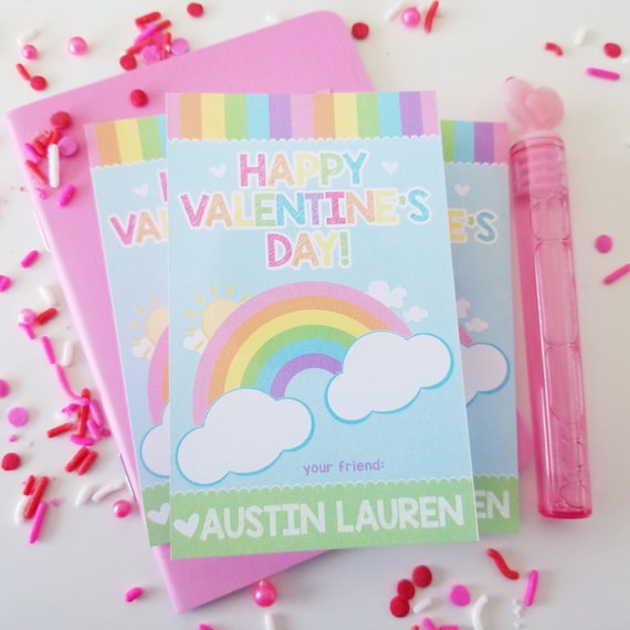 Rainbow Valentines Tags Rainbow Valentine Valentines Day | Etsy