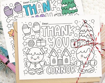 Personalized Christmas Coloring Thank You Card to Color Kids Christmas ...