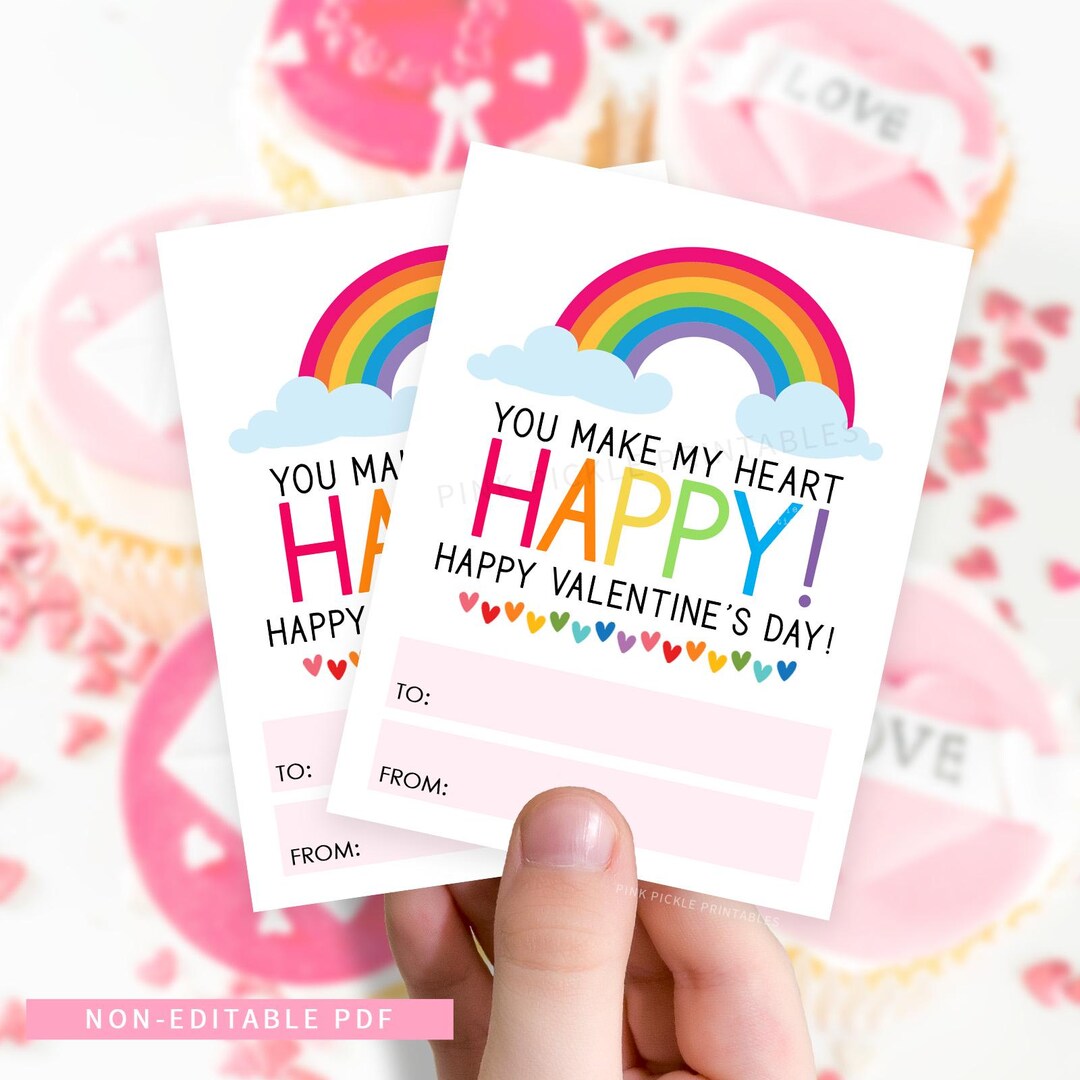 Rainbow Valentine's Day Cards for Kids. Valentine Rainbow Classroom ...