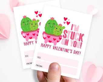 Cactus Valentine's Day Cards for Kids: 'stuck on You' (digital Download ...