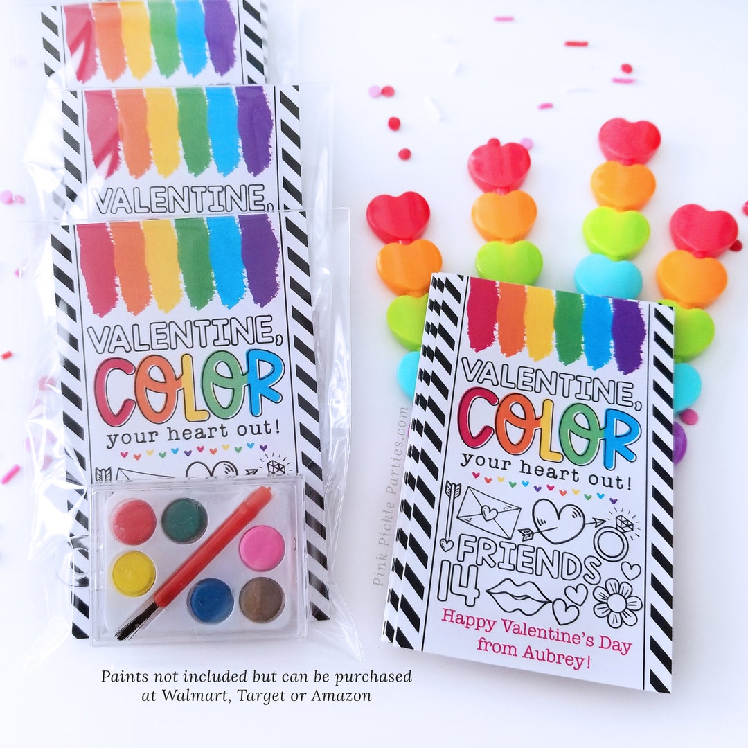 Color Your Heart Out Valentine Printable Cards, Valentines Exchange ...