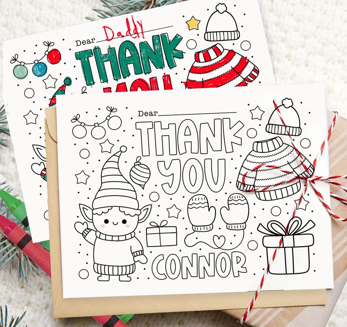 Personalized Christmas Coloring Thank You Card to Color Kids Christmas ...