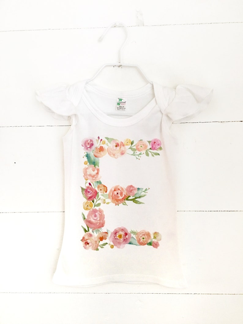 Girls Floral Monogram Shirt, Spring Shirt for Girls, Baby Girl Flutter ...