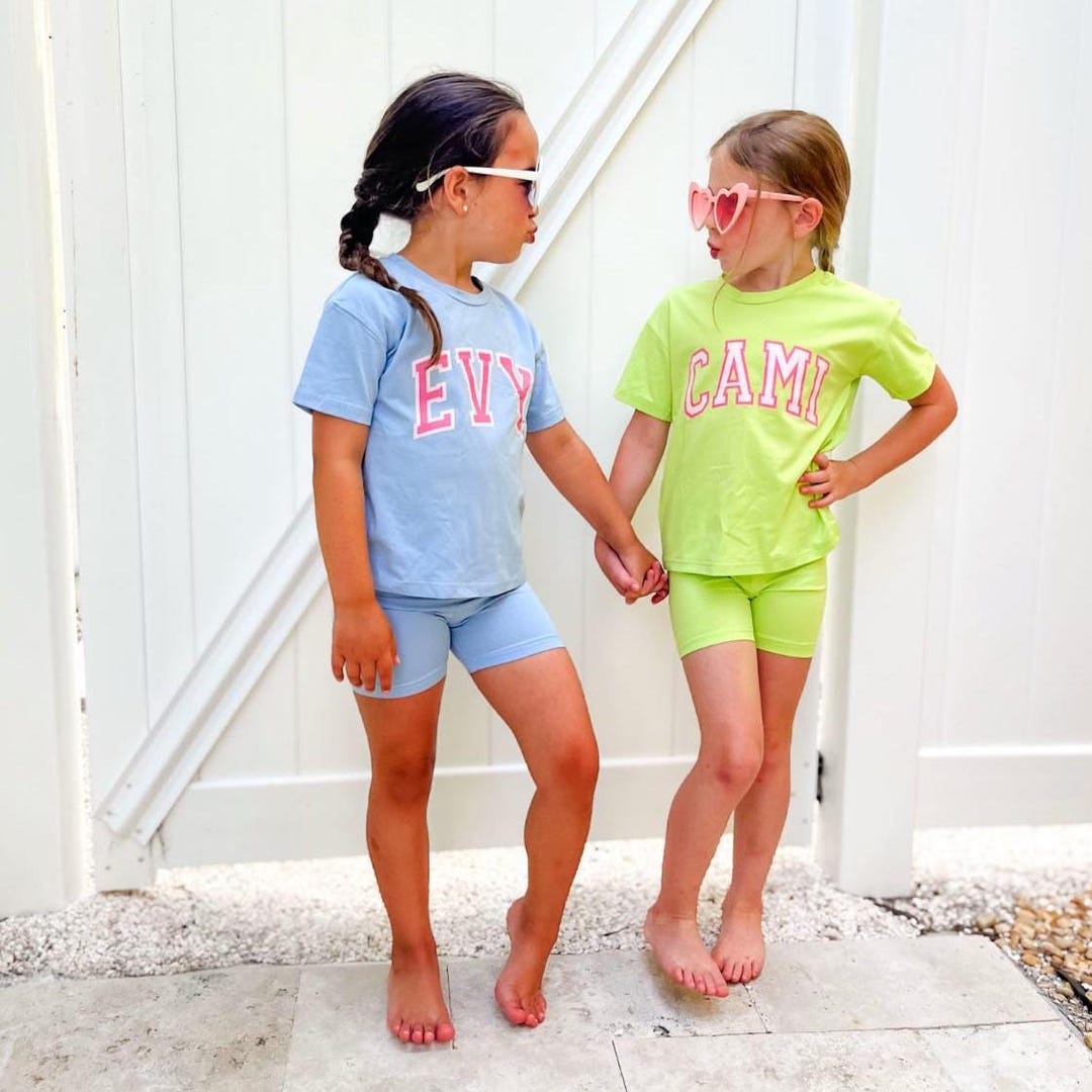 Personalized Girls Biker Short Set - Custom Name Outfit - Varsity ...