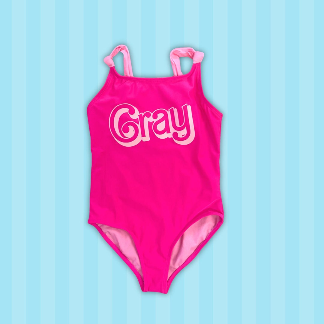Pink Personalized Youth Girls One Piece Bathing Suit, Pink Swimwear for ...