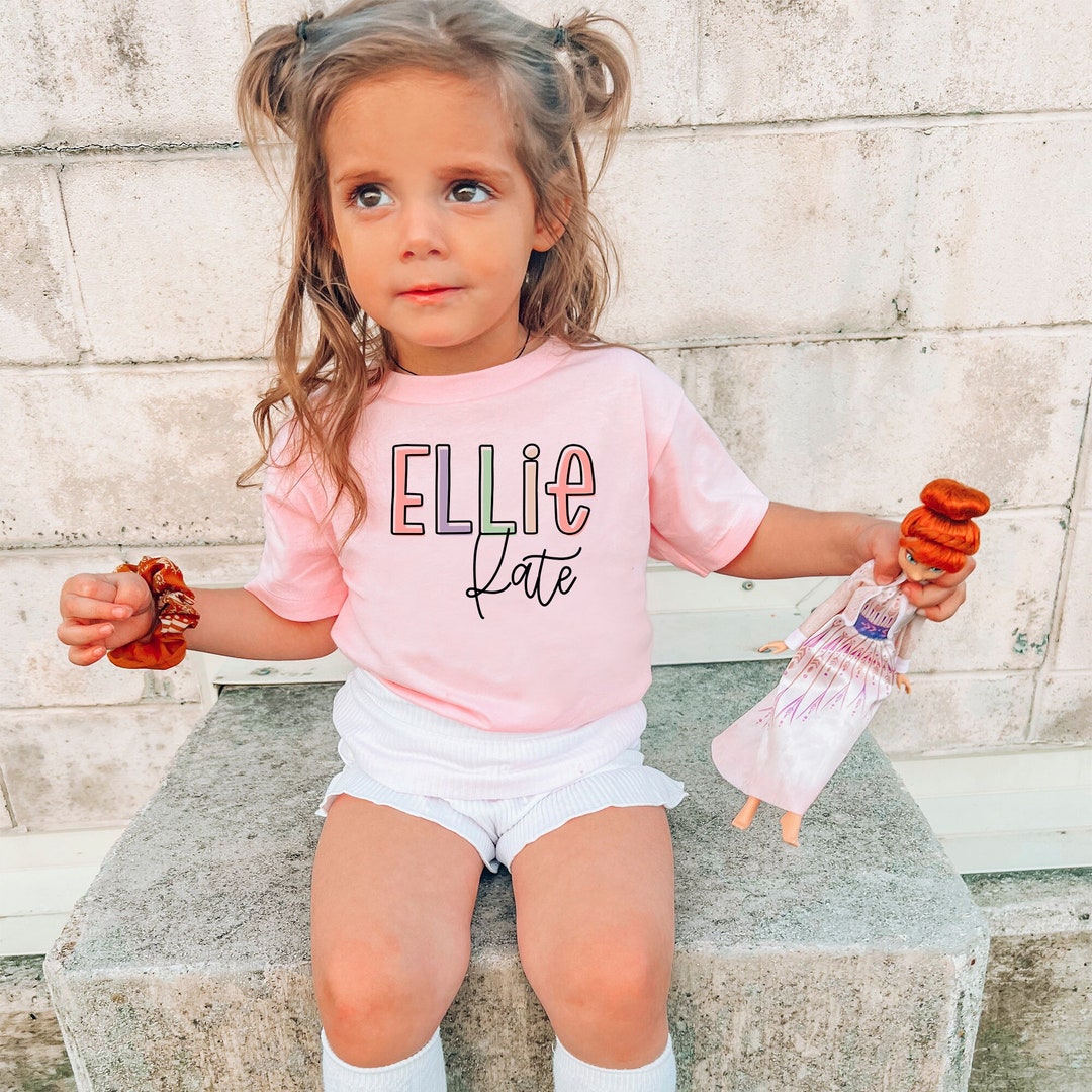 Custom Girls Name Shirt, Block Alpha Letter Shirt for Girls, Colorful ...