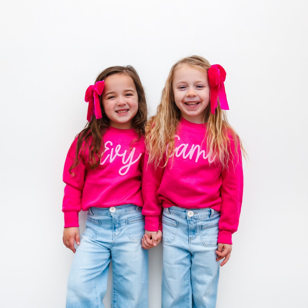Girl's Pink Puff Personalized Sweatshirt, Pink Sweatshirt, Youth ...
