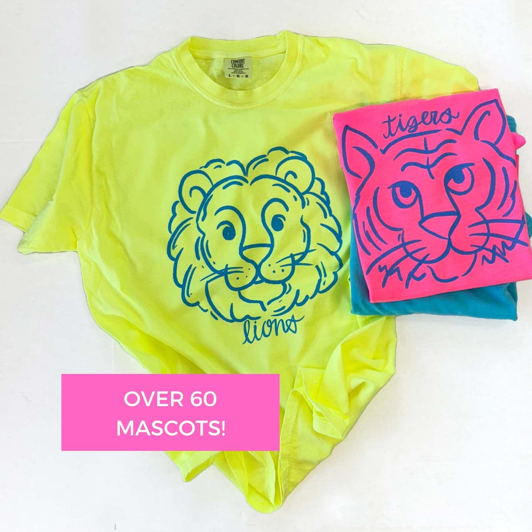 Neon Mascot Doodle Shirts – Customizable Outlined Mascot Tees – Bright ...