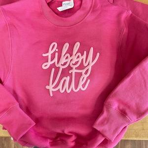 Girl's Pink Puff Personalized Sweatshirt, Pink Sweatshirt, Youth ...