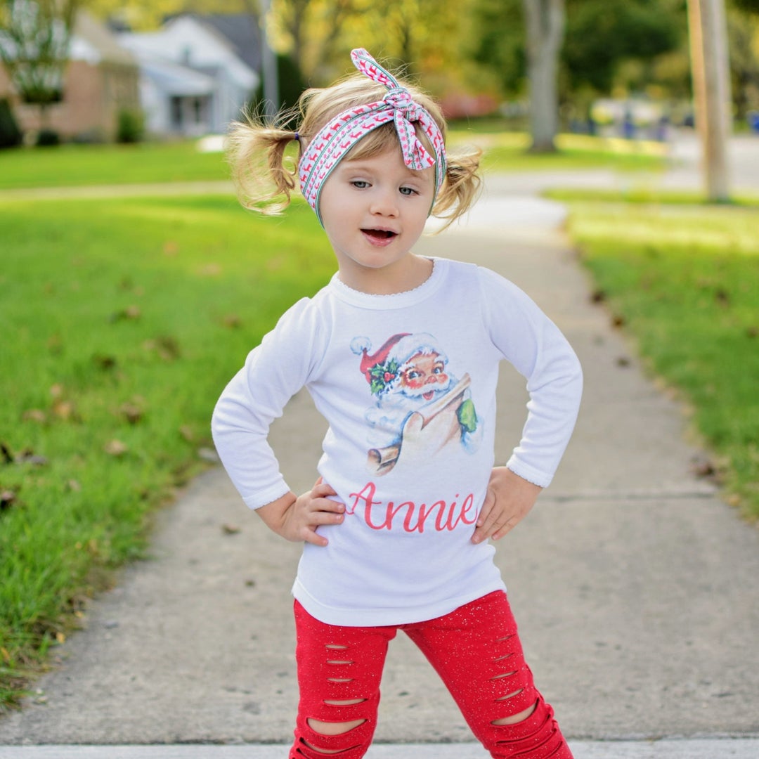 Girls Christmas Shirt, Personalized Holiday Shirt, Santa Claus Shirt ...