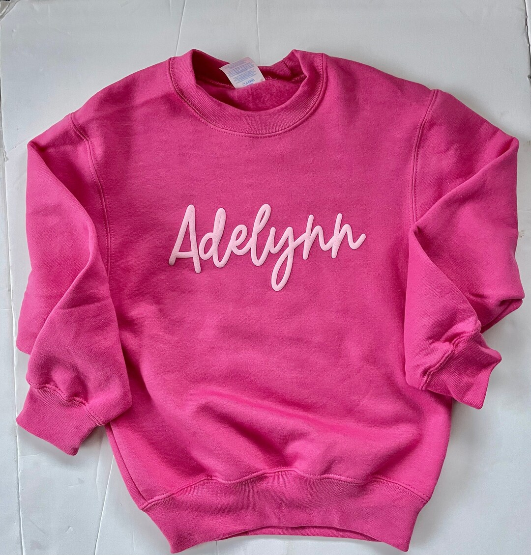 Girl's Pink Puff Personalized Sweatshirt, Pink Sweatshirt, Youth ...