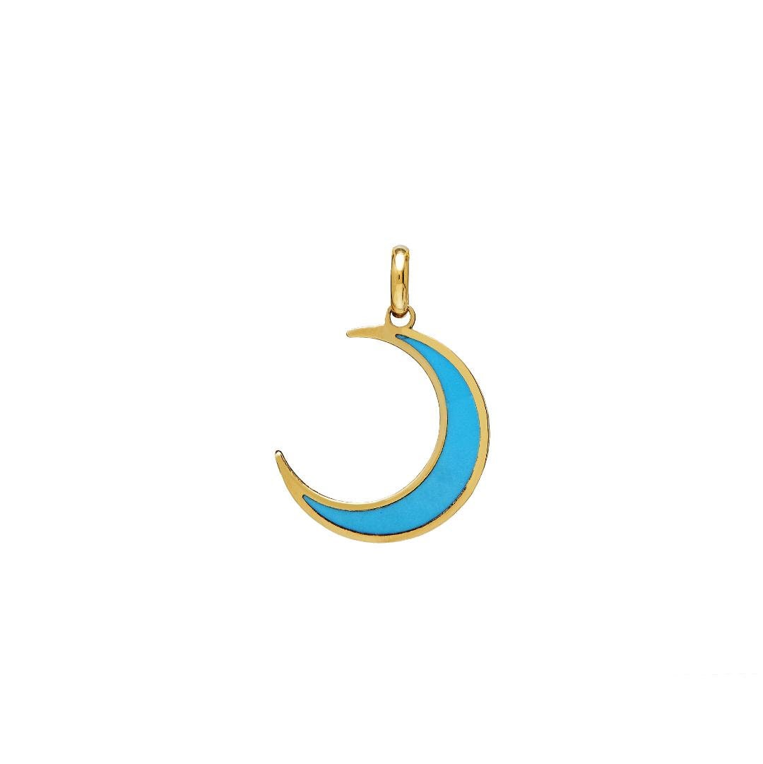14K Yellow Gold Crescent Moon Pendant or Necklace, Turquoise Crescent ...