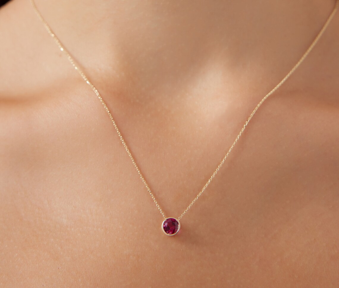 14K Yellow Gold Ruby Solitaire Necklace 6mm Bezel Set Ruby - Etsy