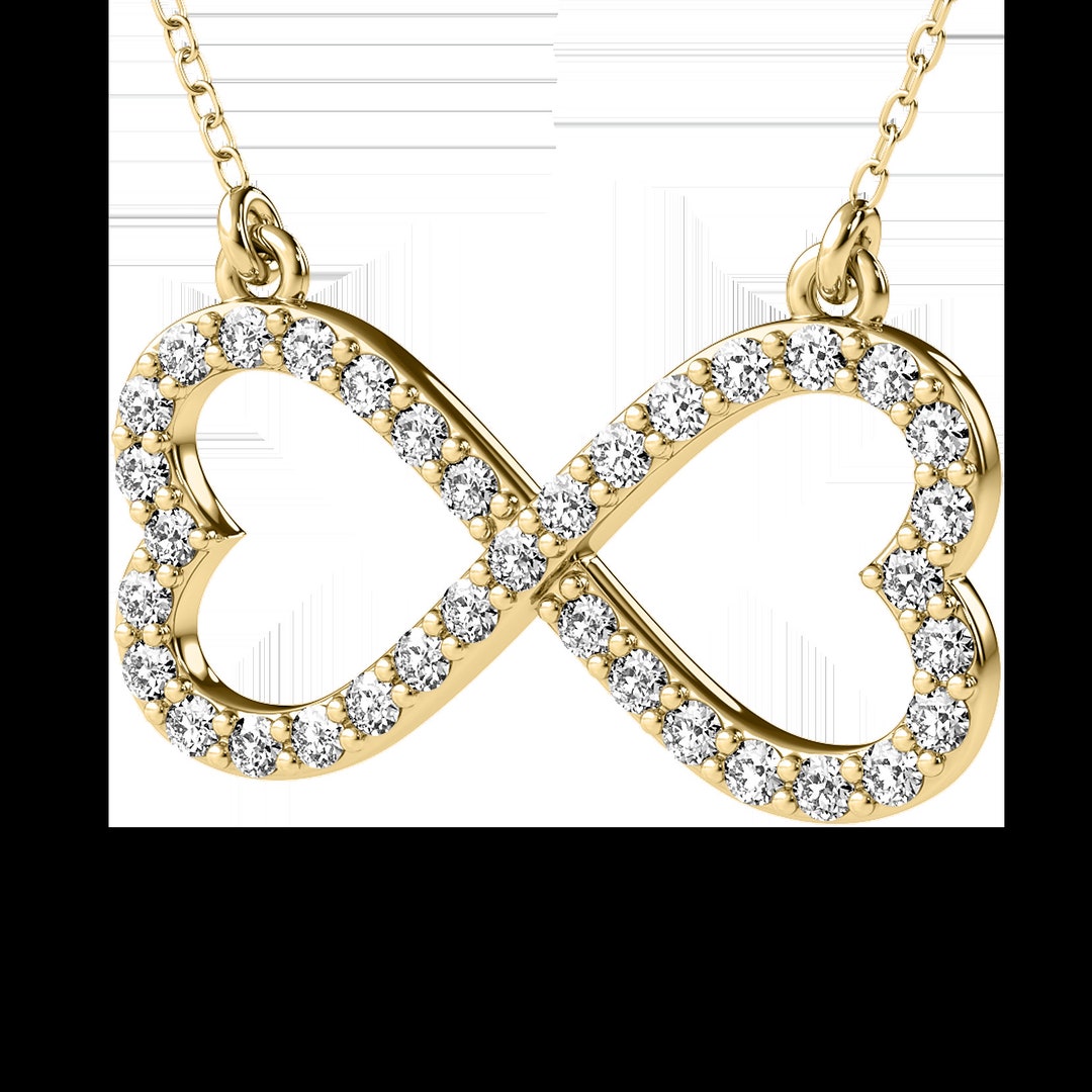 14K Solid Yellow Gold Diamond Infinity Necklace, 0.35 Carat Diamond ...