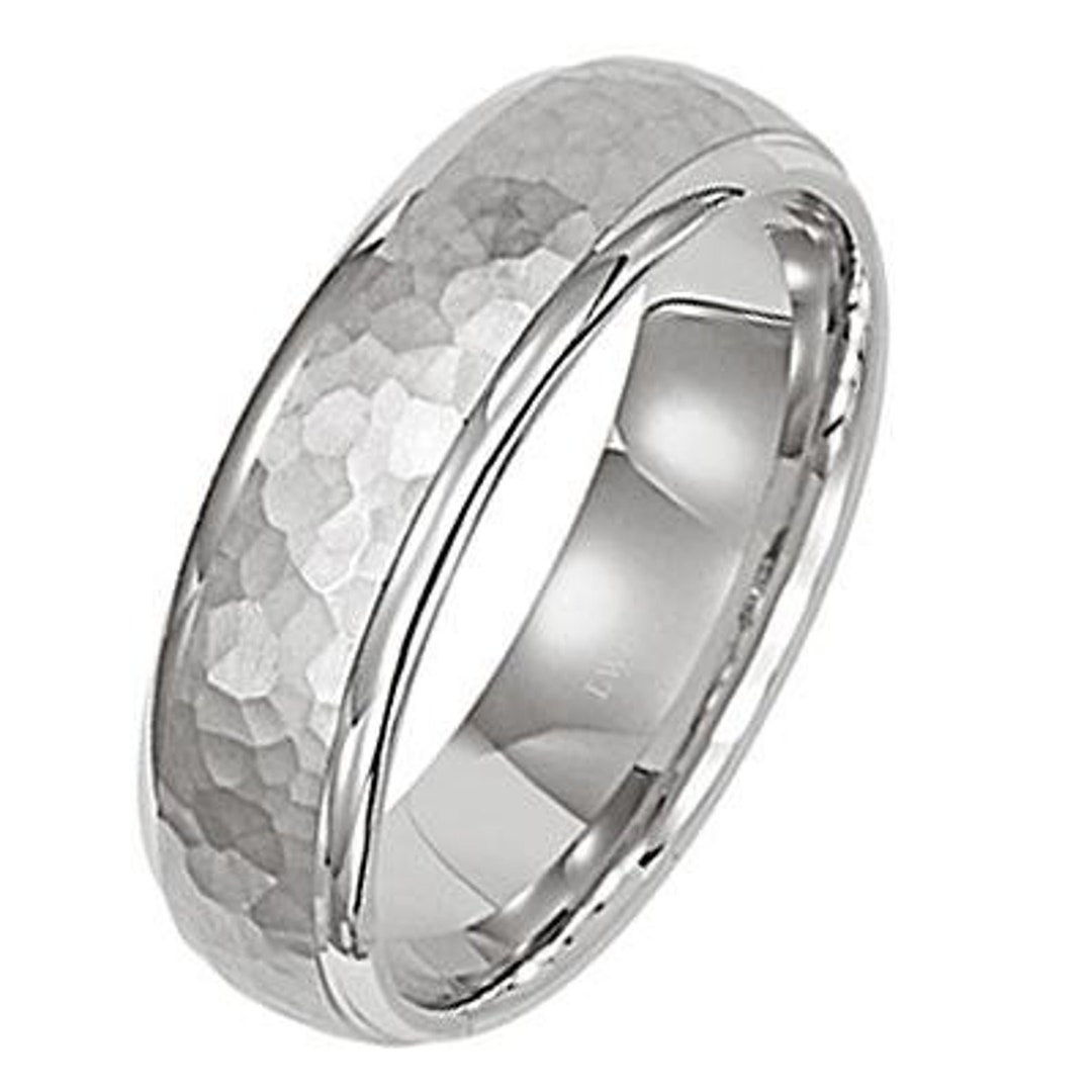 Mens Platinum Wedding Band ,hammered Finish Platinum Mens Wedding Rings ...