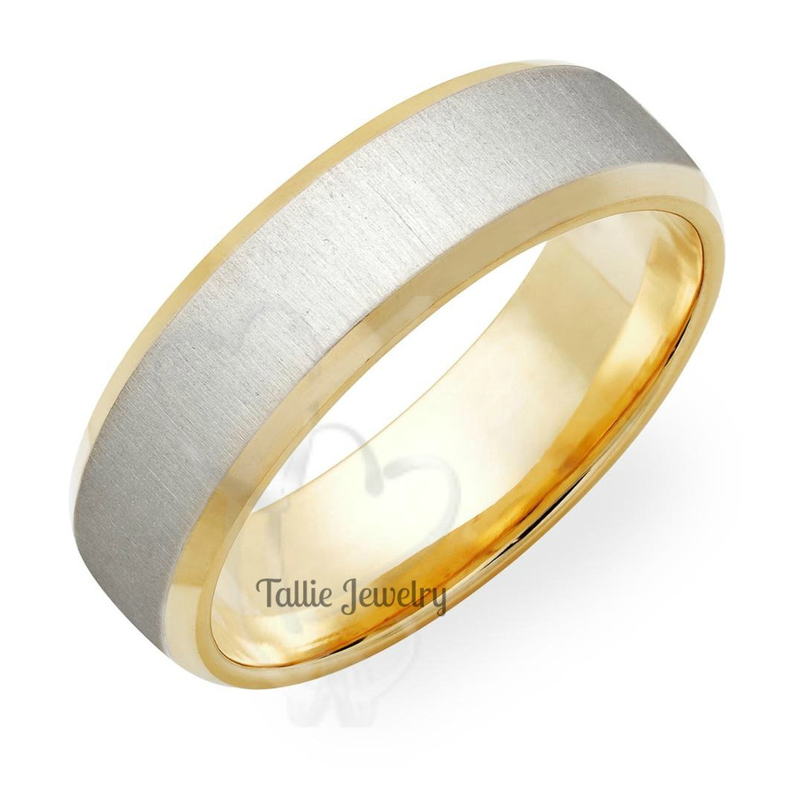 Two Tone Gold Mens Wedding Rings 6mm 10K 14K 18K Solid White - Etsy