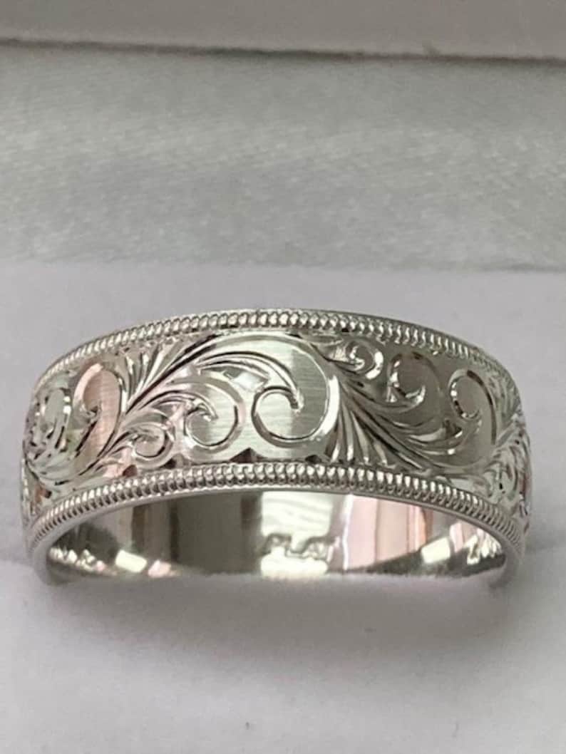 Hand Engraved Mens Wedding Bands, Hand Engraved Mens Wedding Rings, 7mm ...