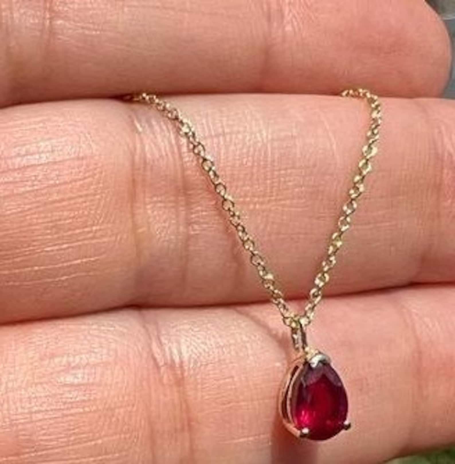 Ruby Solitaire Necklace, 14K Solid Yellow Gold Ruby Necklace, Pear ...