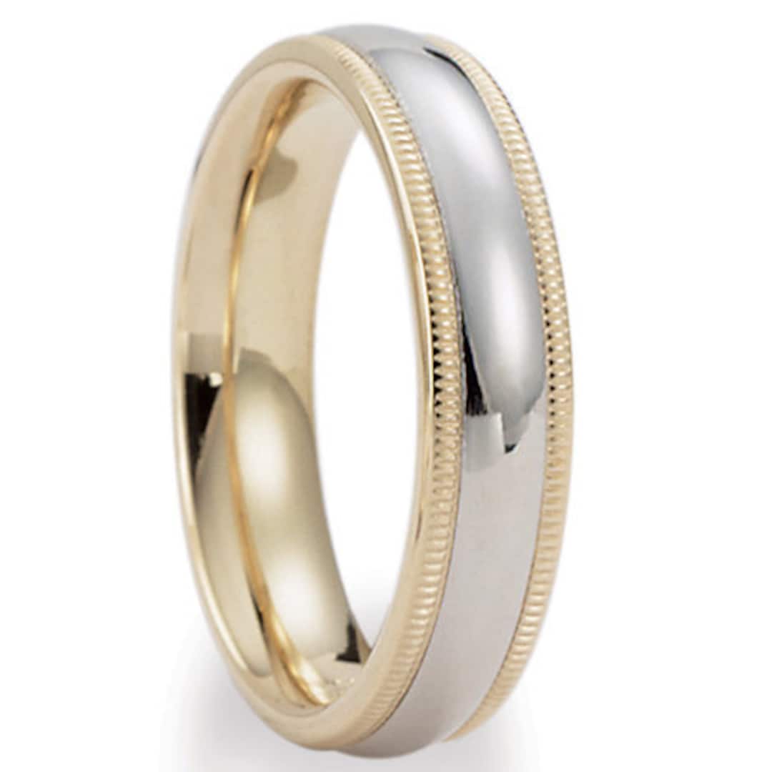 Two Tone Gold Wedding Bands, 5mm 10K 14K 18K Solid White and Yellow ...