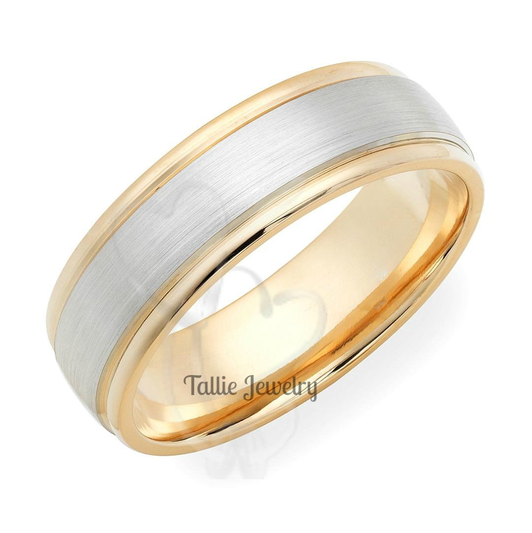 Two Tone Gold Wedding Rings, 7mm,10k,14k,18k Solid White and Yellow ...