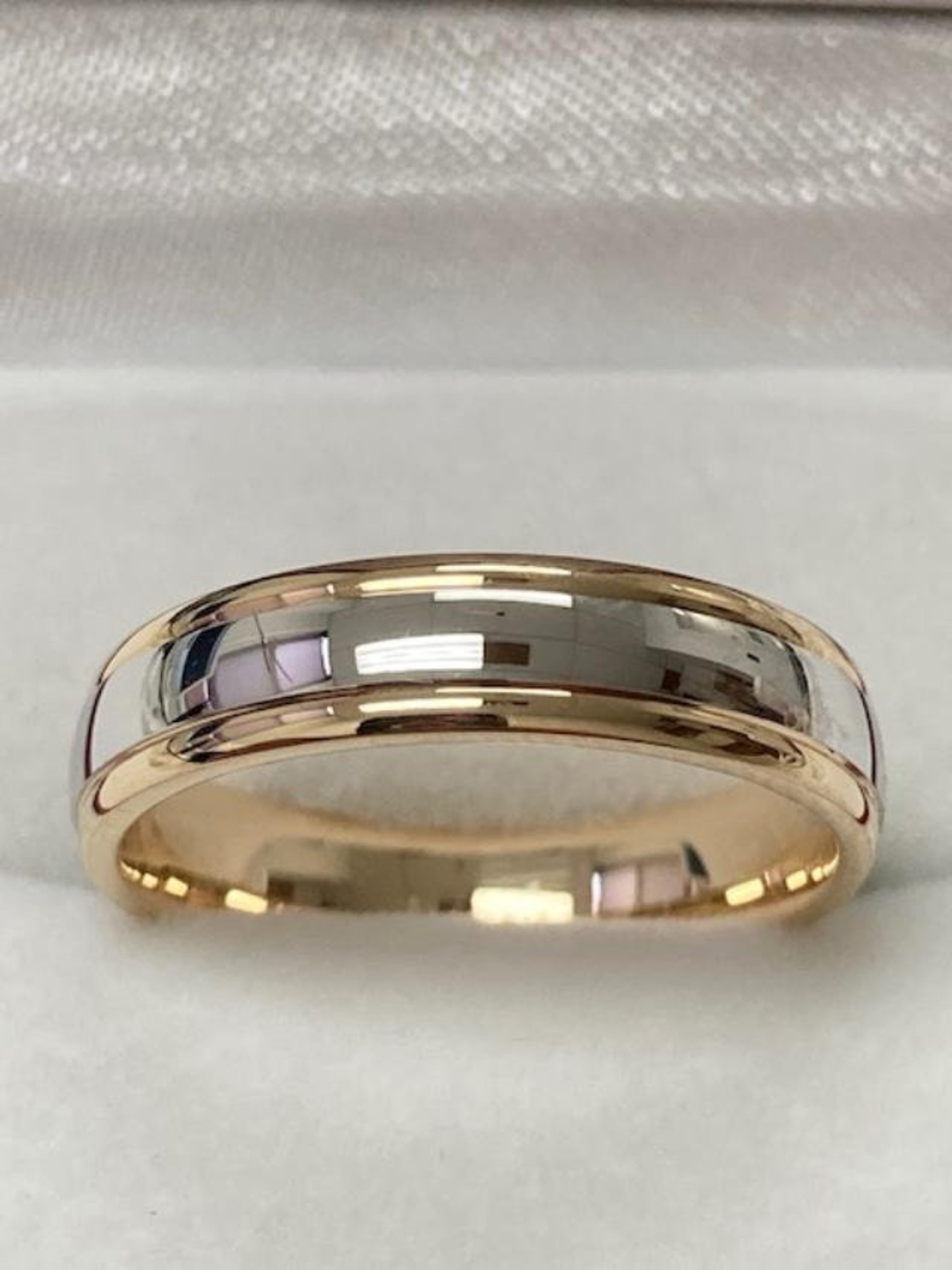 18K Yellow Gold & Platinum Wedding Band Platinum Mens Wedding - Etsy