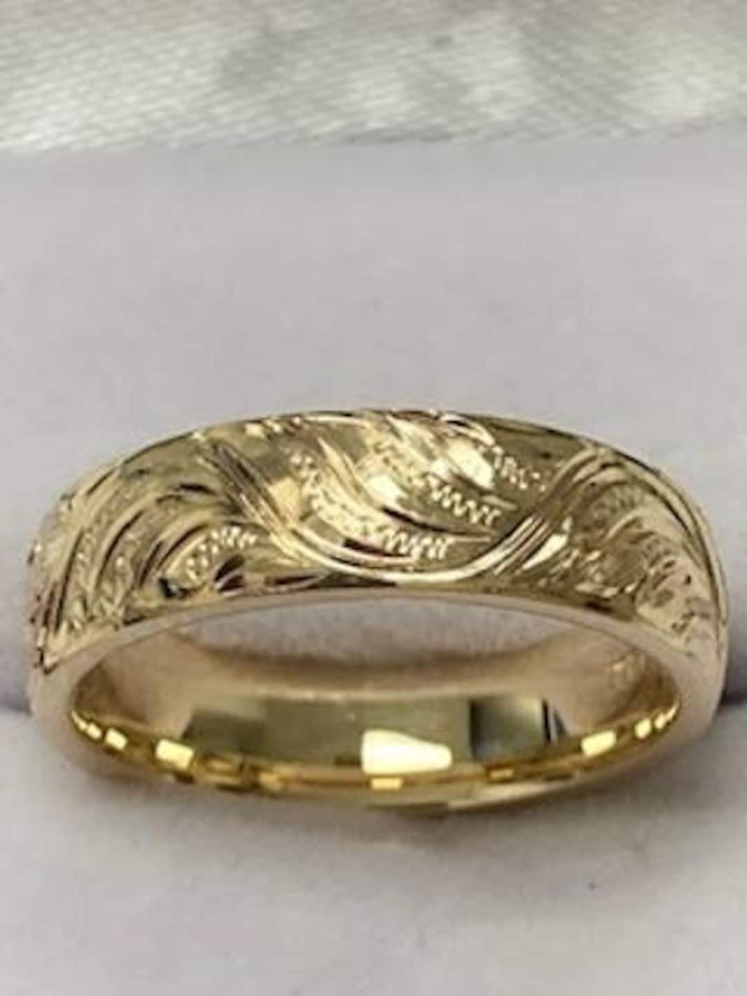 Hand Engraved Wedding Band, Hand Engraved Wedding Ring, 5mm 10K 14K 18K ...