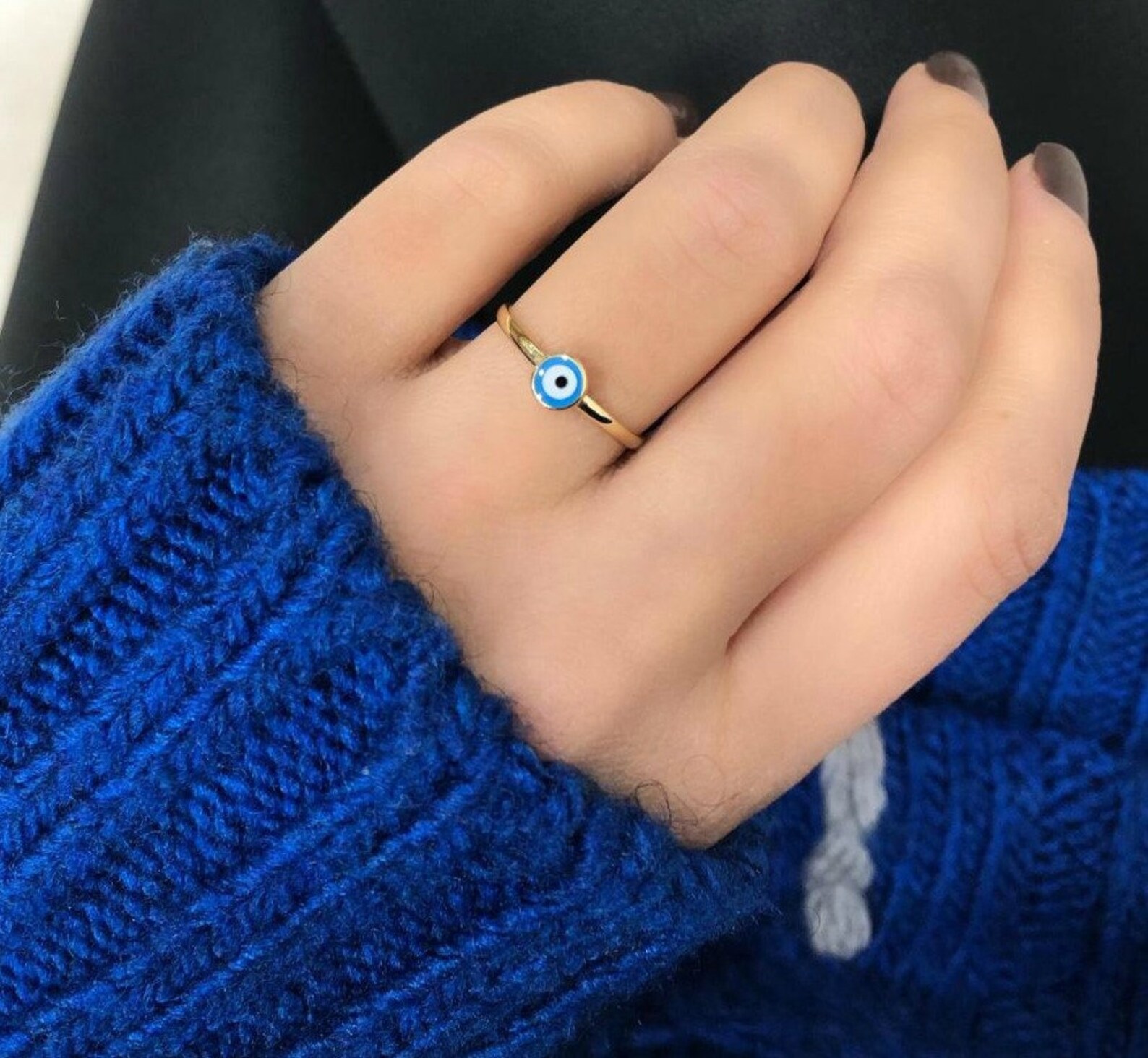 Evil Eye Ring 14K Solid Yellow Gold Evil Eye Ring Dainty Etsy
