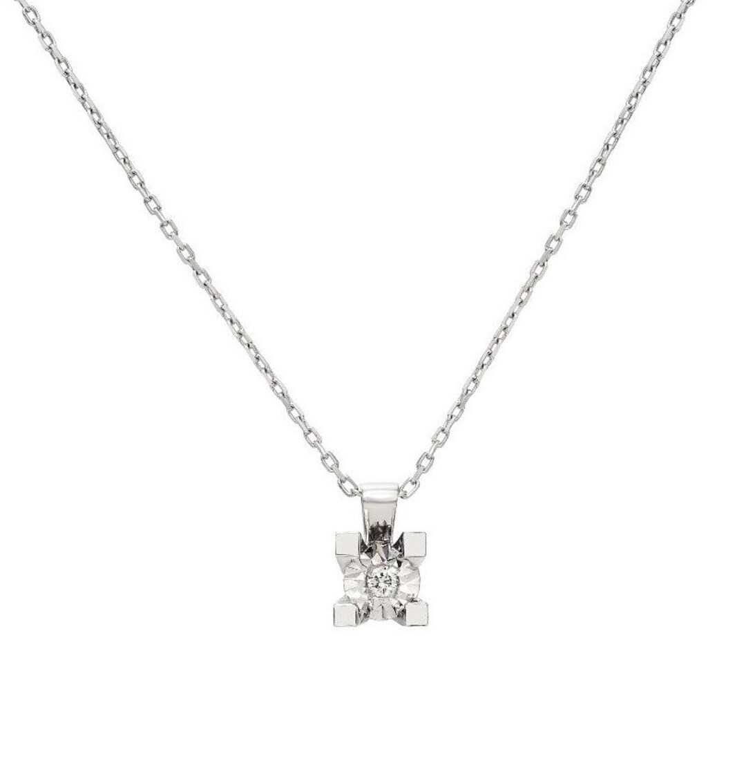 14K Solid White Gold Diamond Solitaire Necklace, Minimalist Diamond ...
