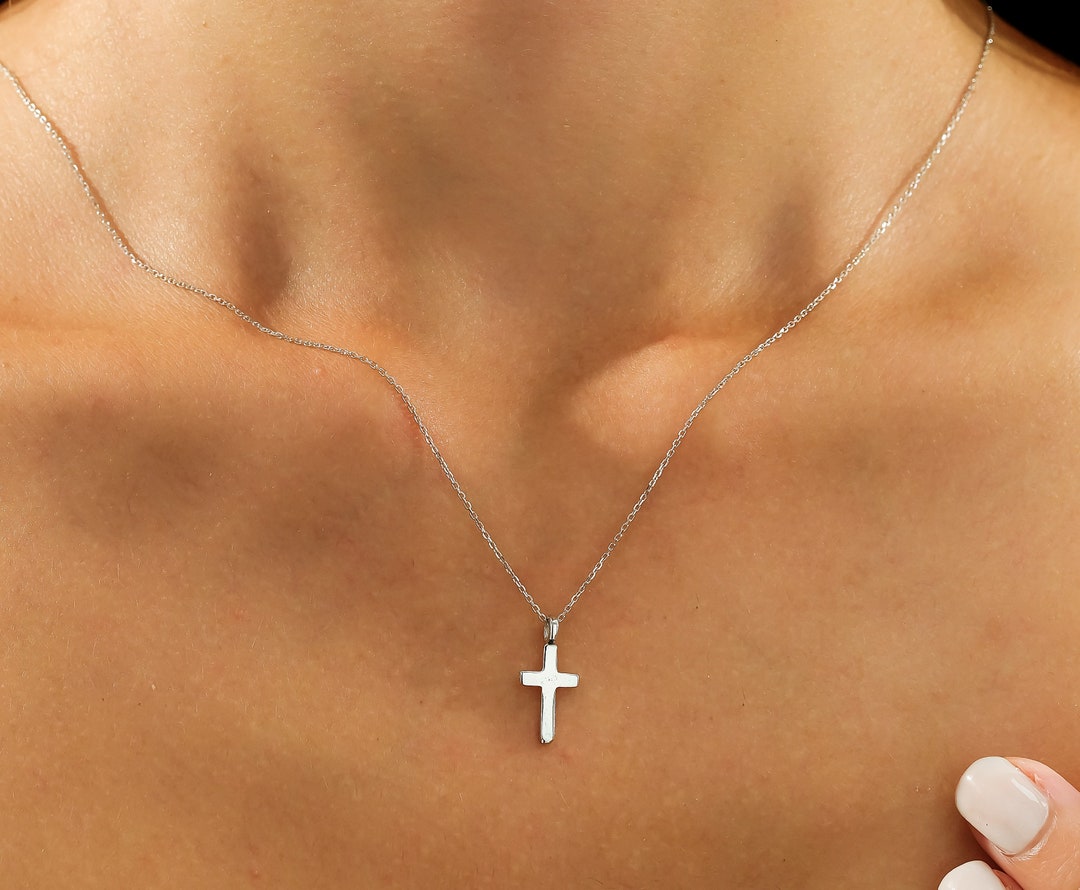 Cross Necklace, 14K Solid White Gold Cross Necklace, Small Cross ...