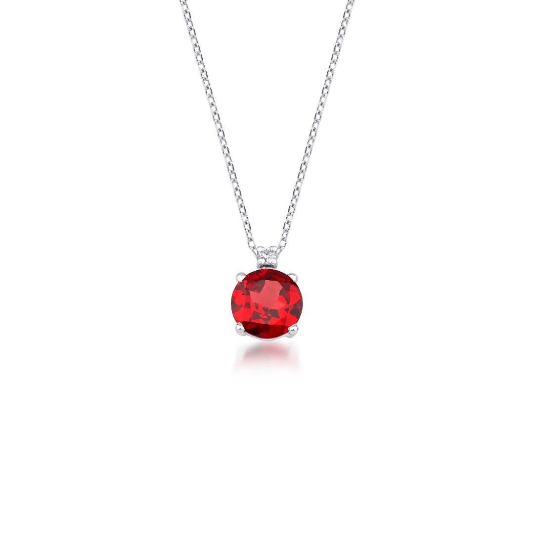 14K Solid White Gold Ruby Solitaire Necklace, Round Ruby Necklace ...