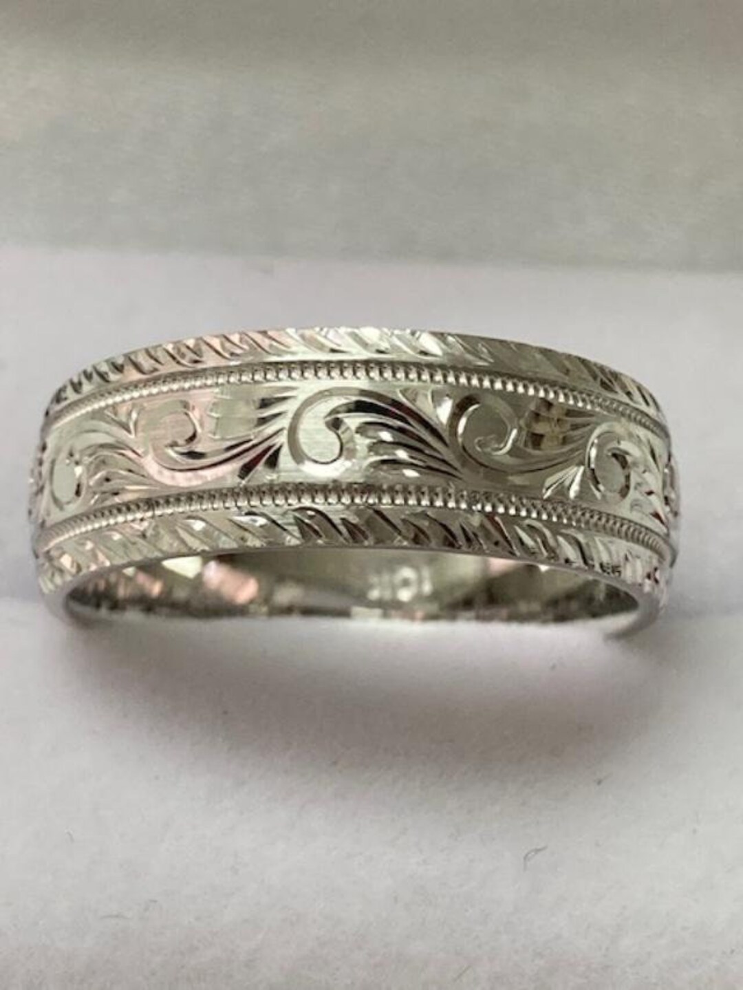 Hand Engraved Wedding Band, Hand Engraved Wedding Ring, 7mm 10K 14K 18K ...