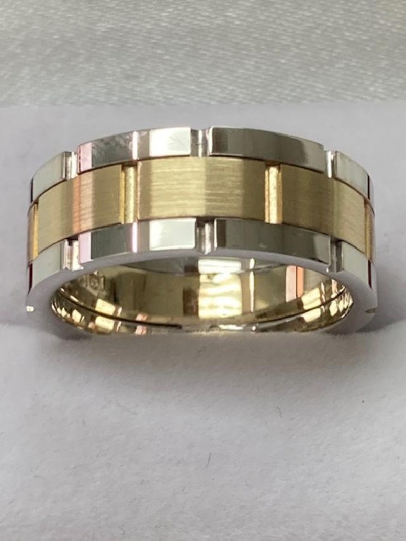 8mm 10K 14K 18K Solid White Gold Mens Wedding Band, Satin and Shiny ...