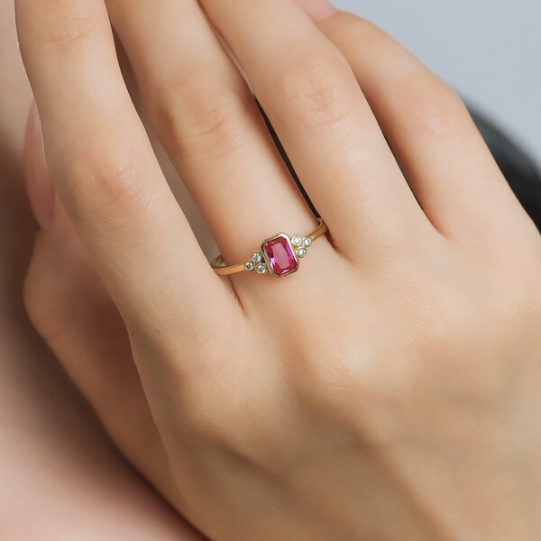 Emerald Cut Ruby Ring - Etsy