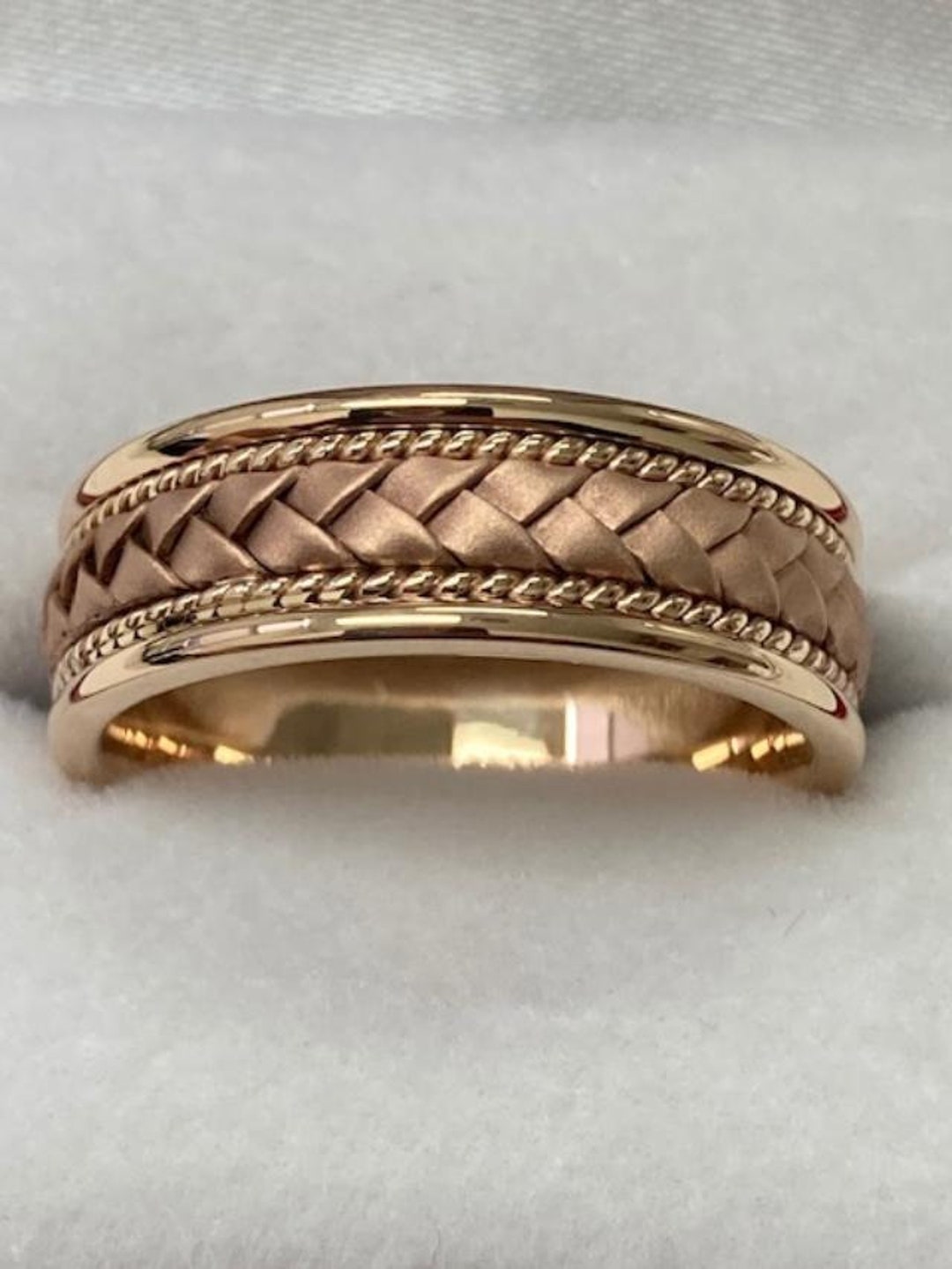 7mm 10K 14K 18K Yellow and Rose Gold Mens Wedding Bands, Handmade Rope ...