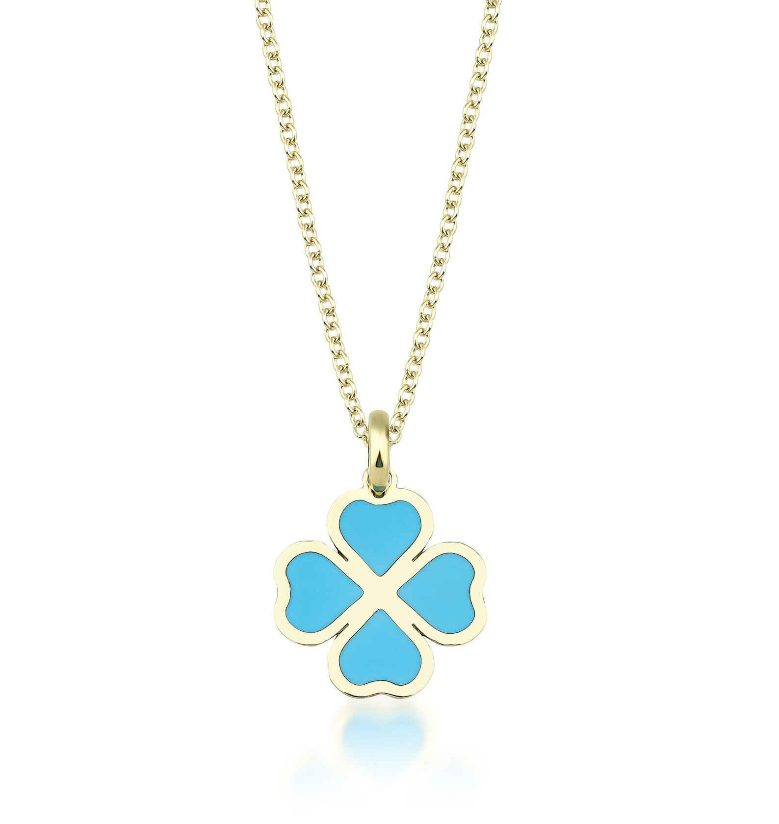 14K Yellow Gold Turquoise Four Leaf Clover Necklace, Turquoise Clover ...