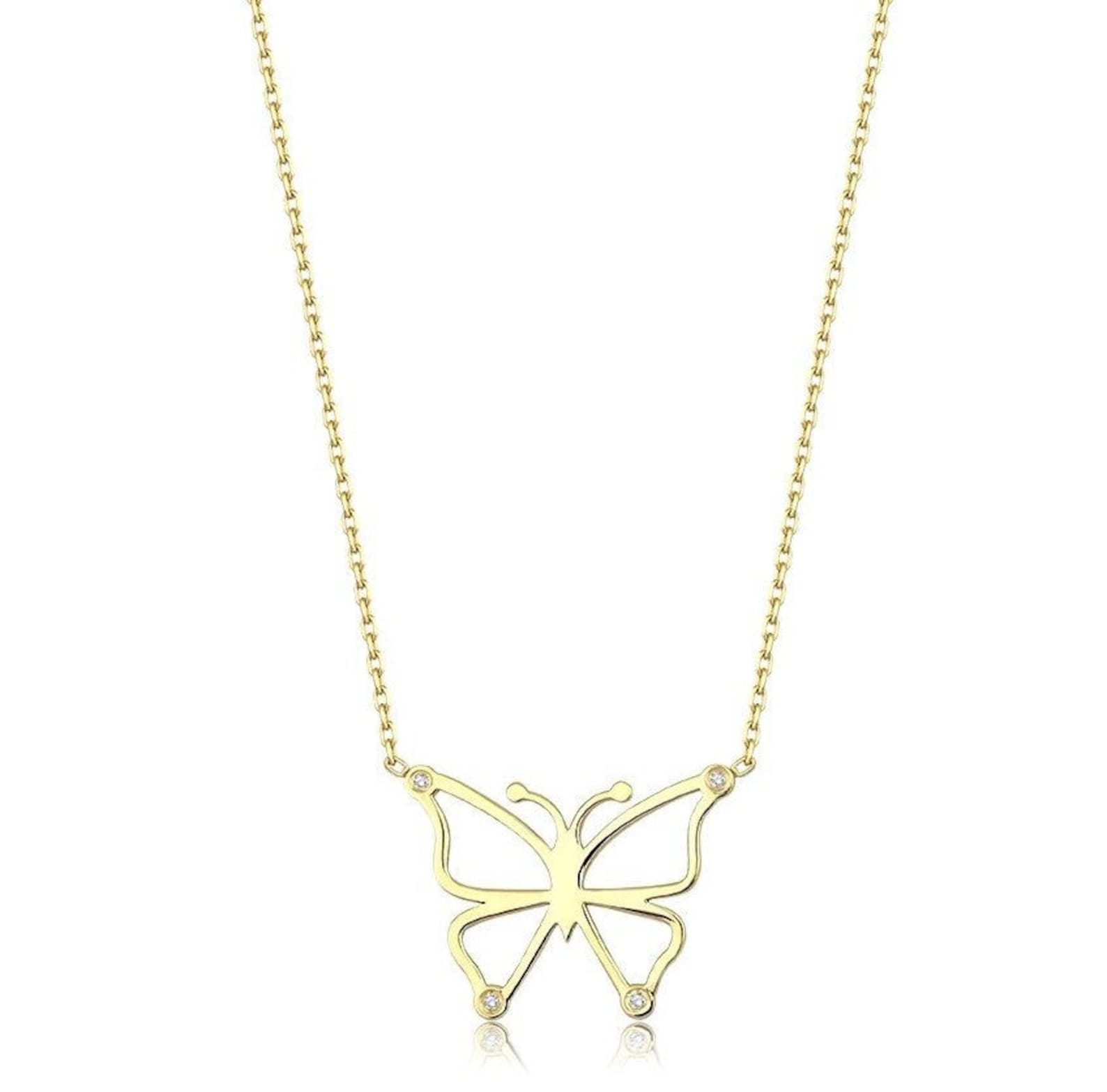 Butterfly Necklace, 14K Solid White Gold Butterfly Necklace, Diamond ...