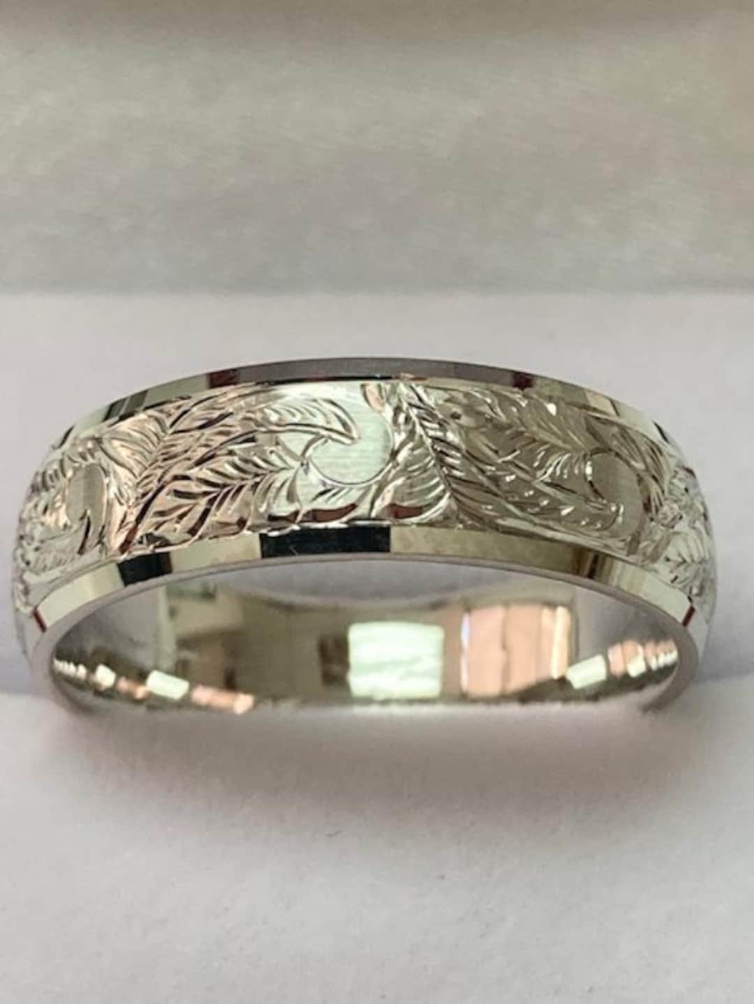 Mens Hand Engraved Wedding Band, Hand Engraved Beveled Edge Mens ...
