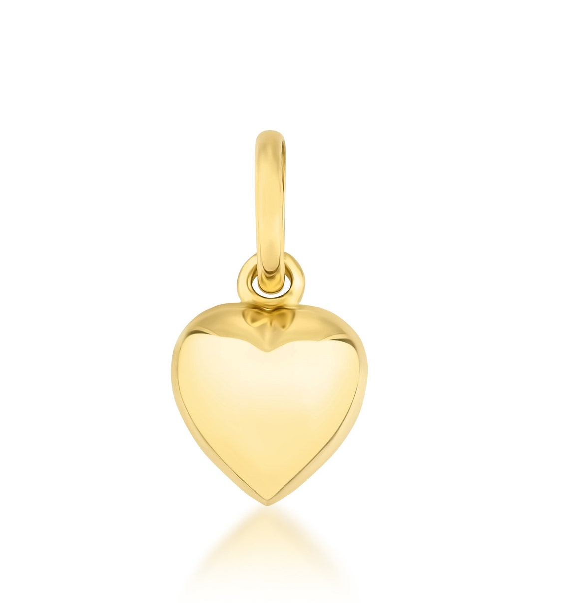 14K Yellow Gold Puffed Heart Necklace, Shiny Puffed Heart Pendant ...