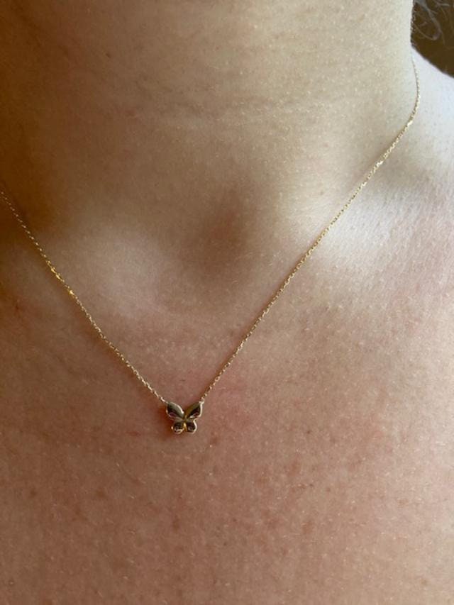Butterfly Necklace, 14K Solid Yellow Gold Butterfly Necklace, Dainty ...