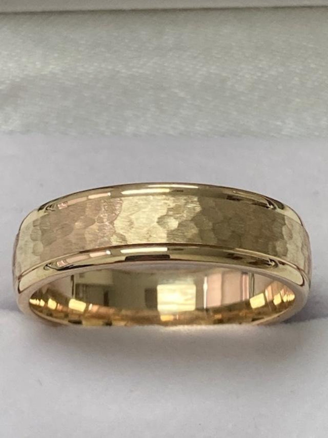 Hammered Finish Mens Wedding Rings, 6mm 10K 14K 18K Solid Yellow Gold ...