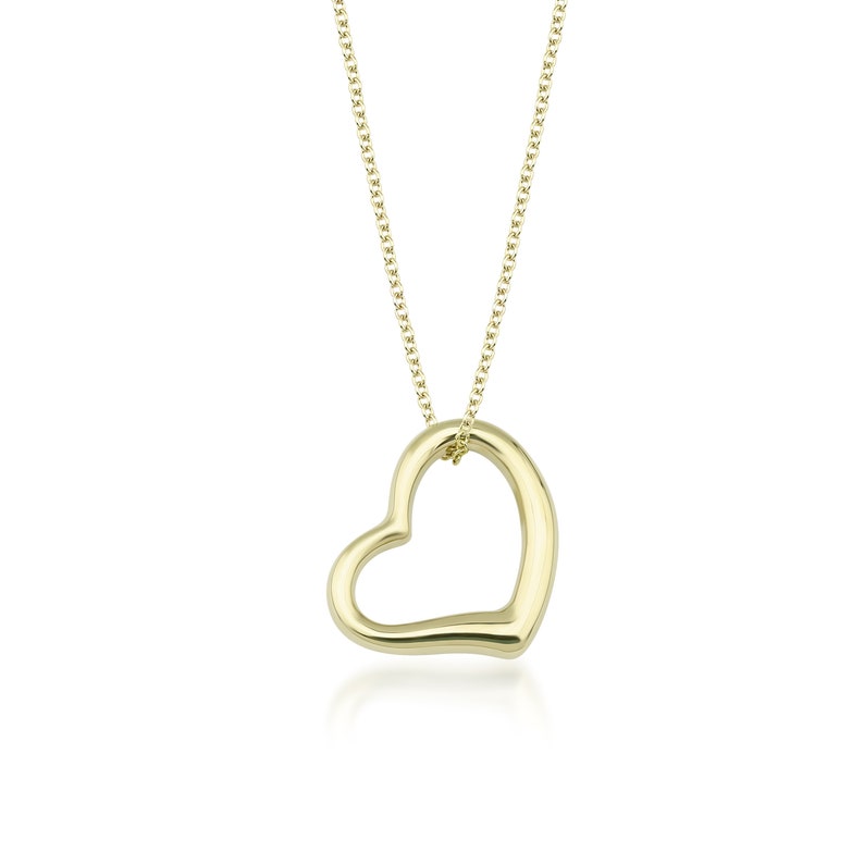 14K Yellow Gold Heart Necklace, Minimalist Open Heart Necklace, Heart ...